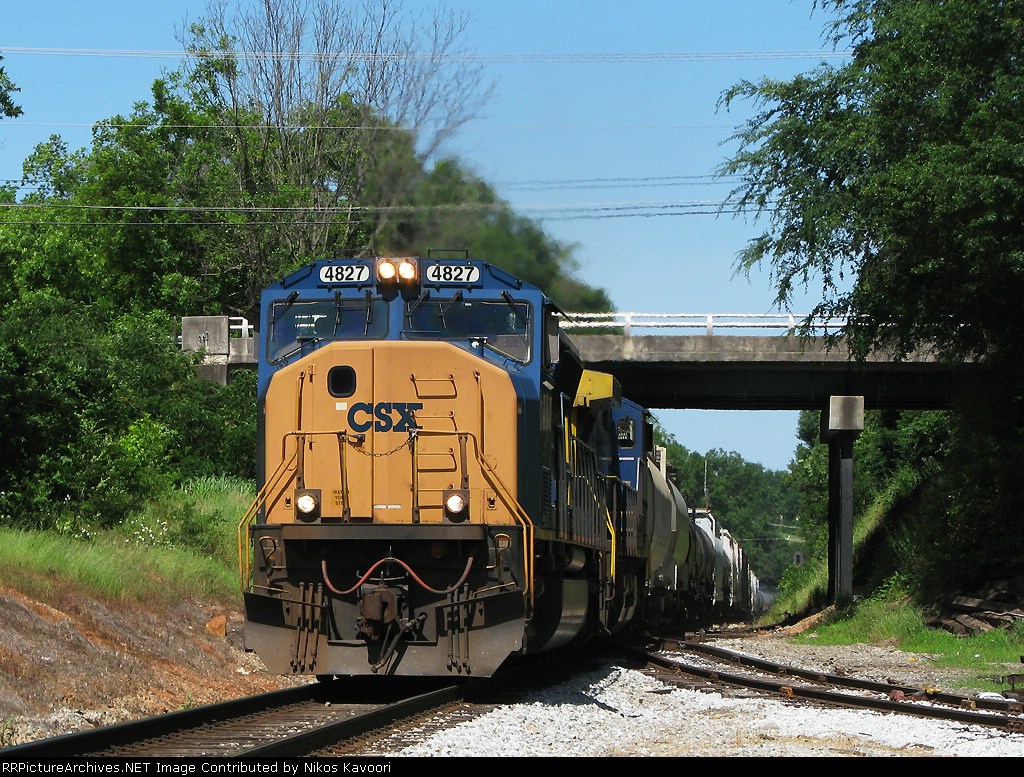 CSX 4827 leads Q614 through Athens
